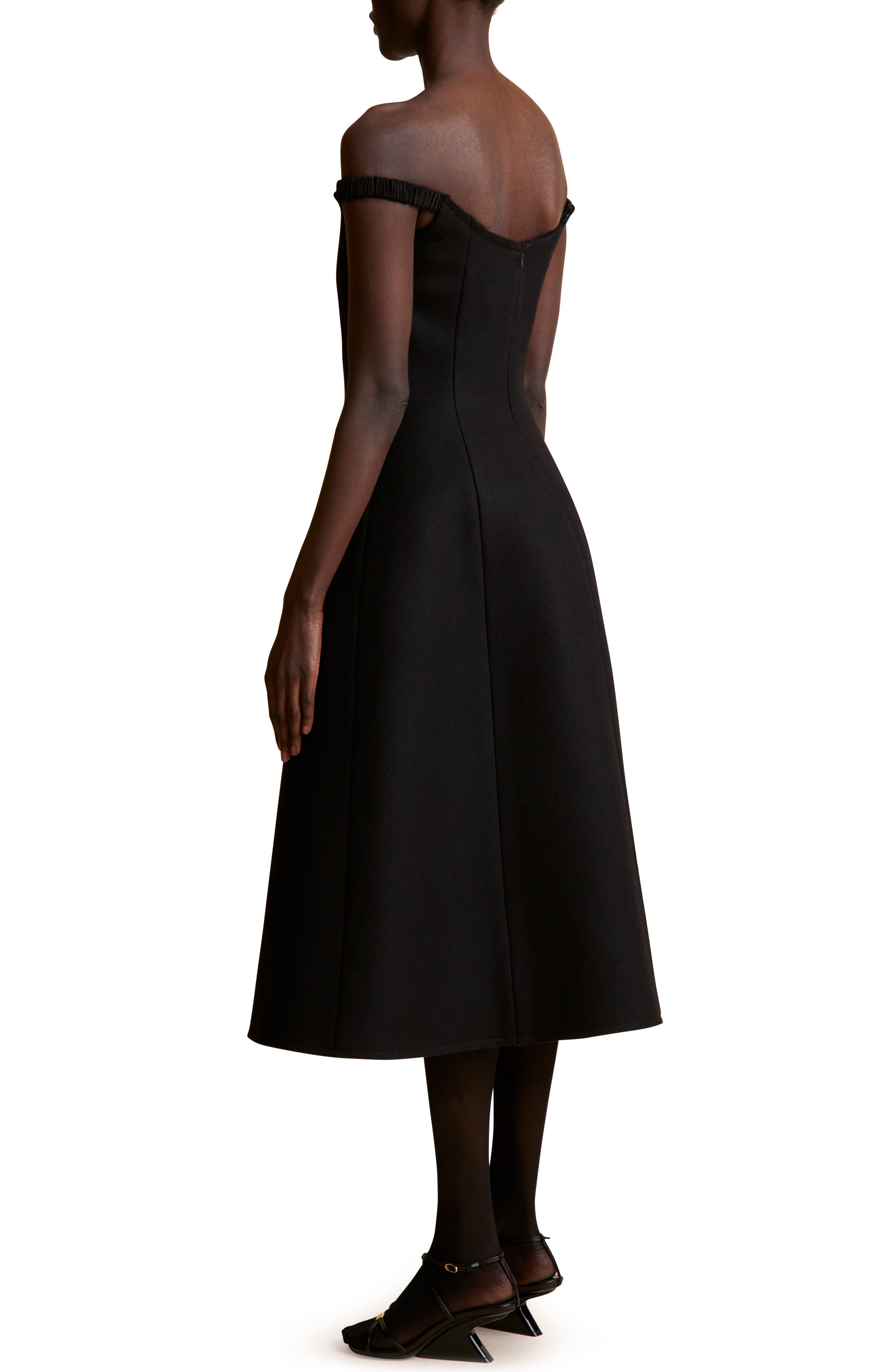 Khaite Uma Off the Shoulder Wool Blend Fit & Flare Midi Dress ...