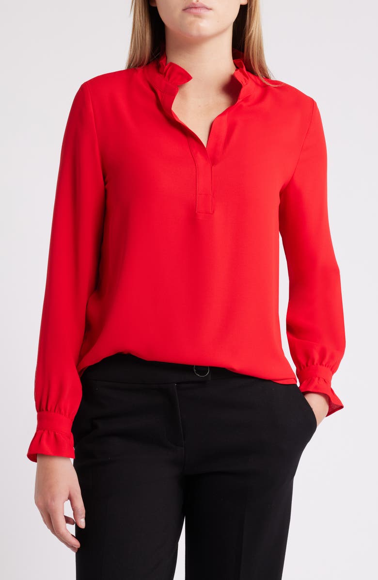 Anne Klein Ruffle Notch Neck Top | Nordstrom