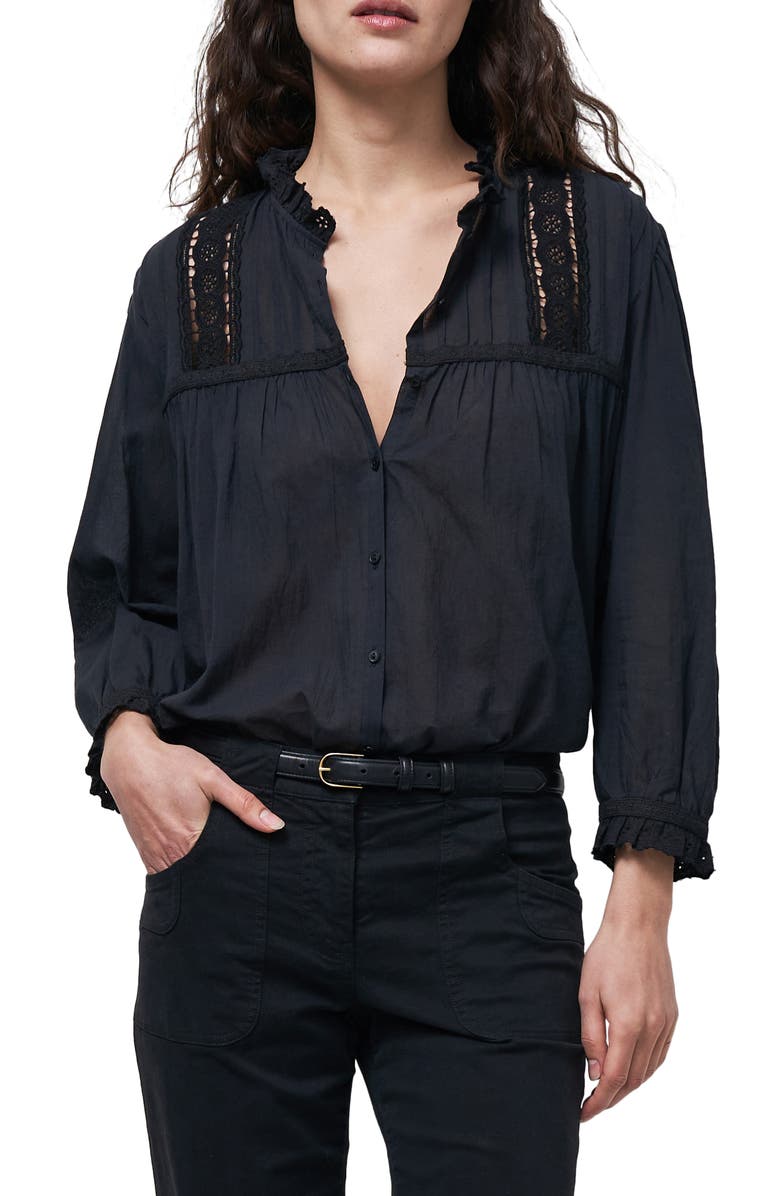 Nili Lotan Sarah Lace Trim Cotton Top | Nordstromrack