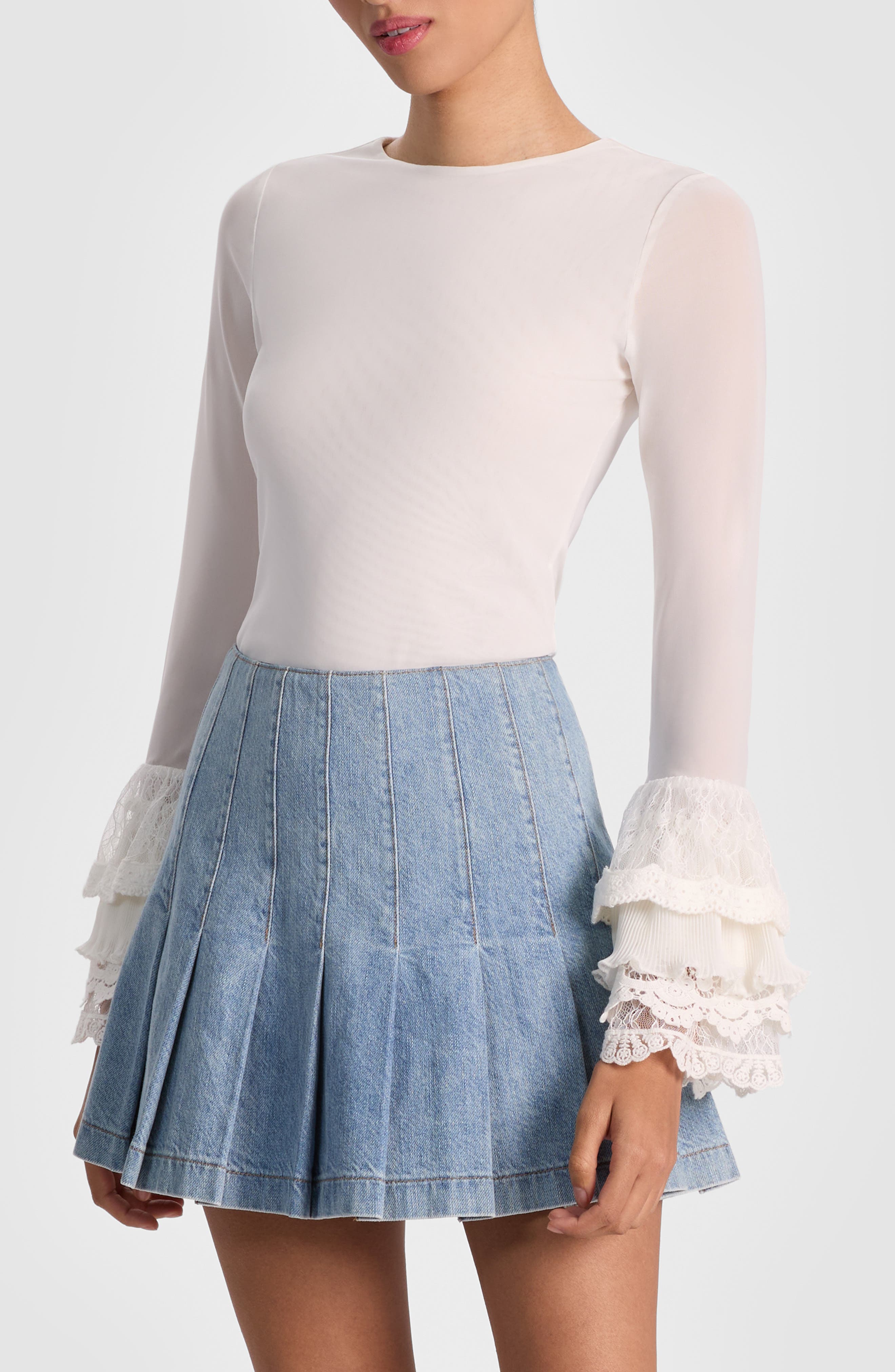 Alice + Olivia Delania Mesh Ruffle Cuff Top | Nordstromrack