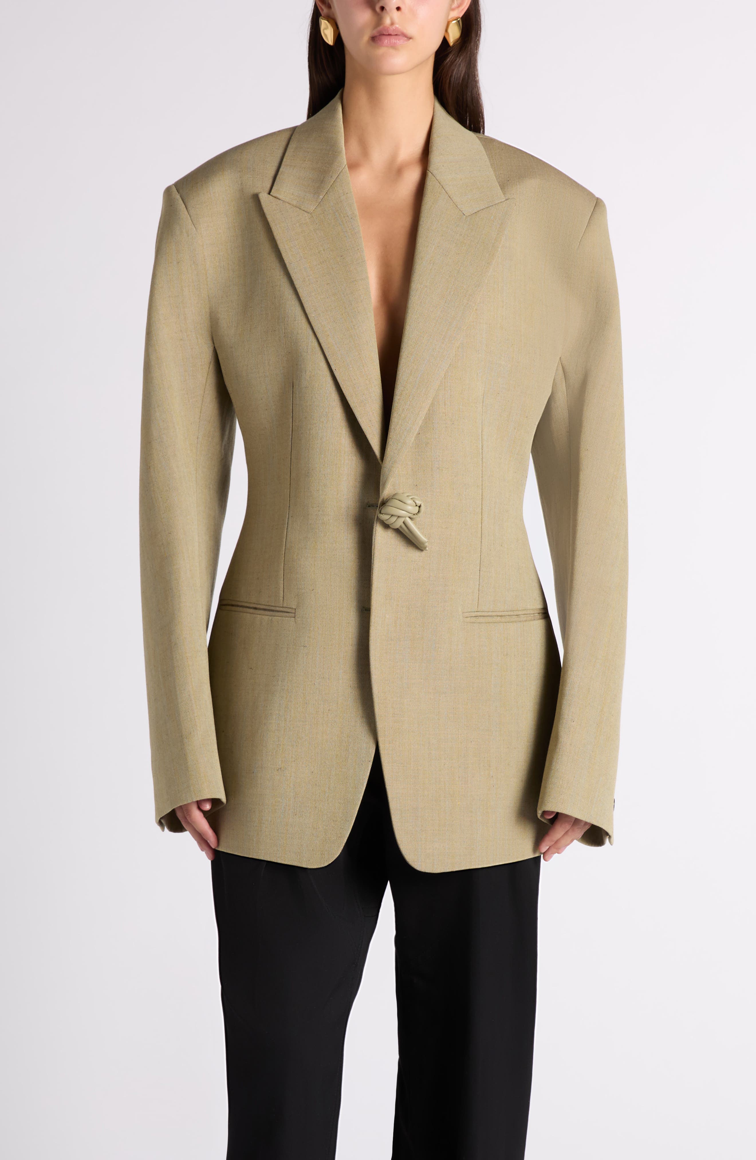 Bottega Veneta Knot Embellished Wool & Linen Blend Jacket | Nordstrom