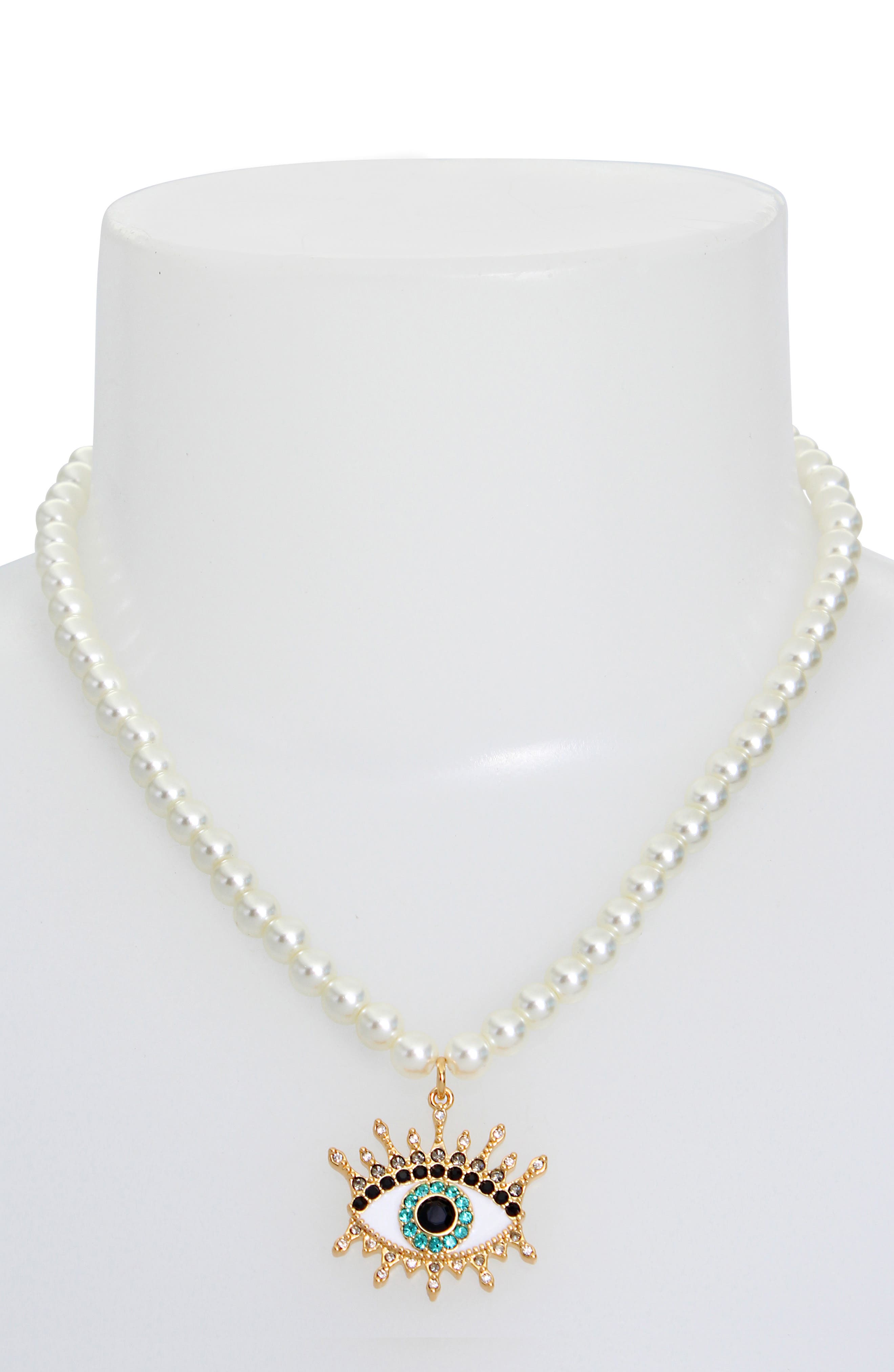 Kurt Geiger London Imitation Pearl Evil Eye Pendant Necklace ...