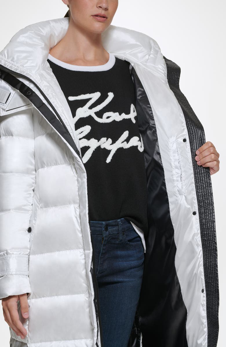 KARL LAGERFELD PARIS Down & Polyester Fill Longline Puffer Jacket with ...