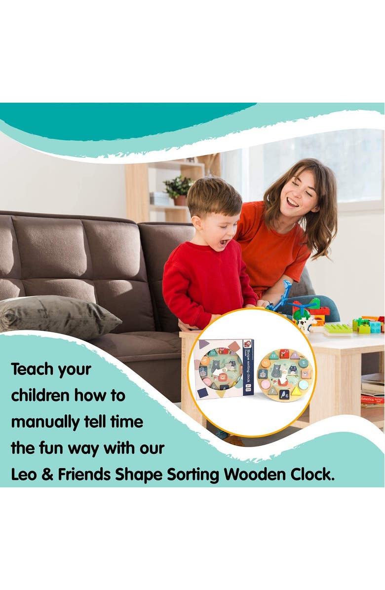 Leo & Friends Shape Sorting Clock with Removable Number Blocks 1-12 ...