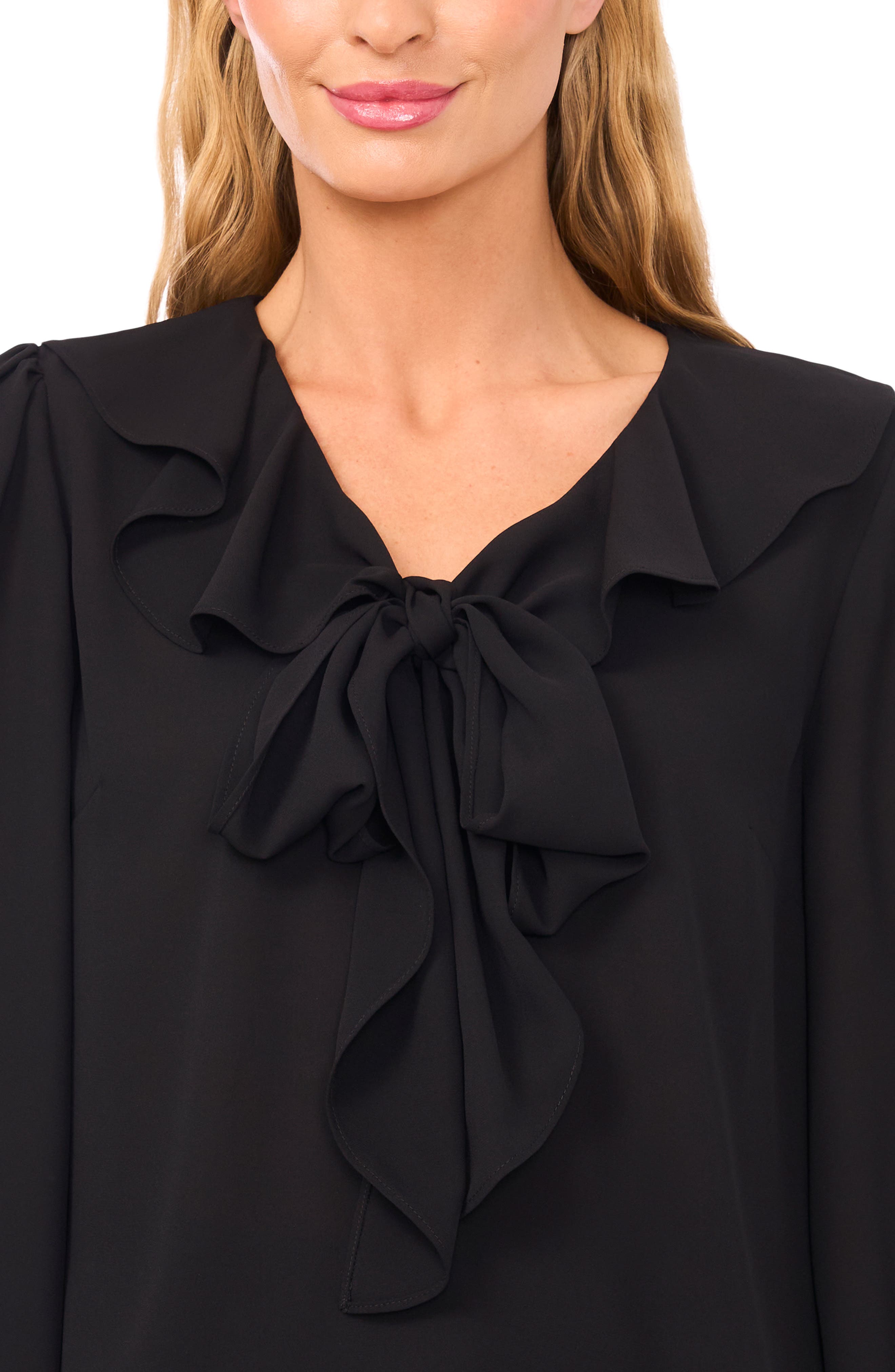 CeCe Ruffle Tie Neck Long Sleeve Georgette Top | Nordstrom