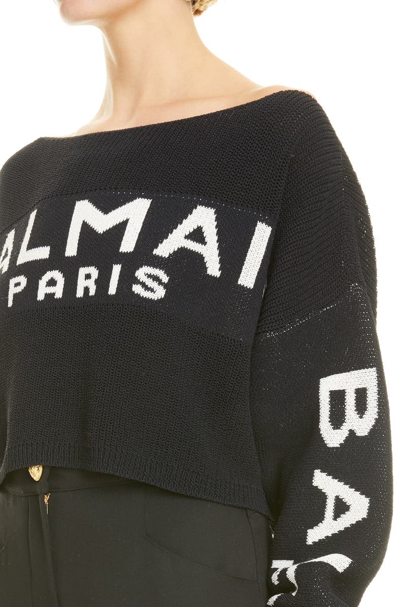 Balmain Intarsia Logo Crop Sweater | Nordstrom