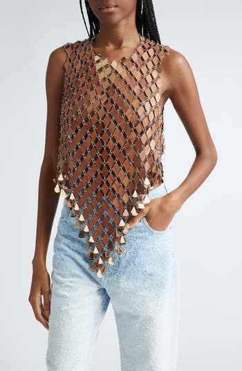 Rabanne Diamond Pattern Chain Link Wood Sleeveless Top | Nordstrom