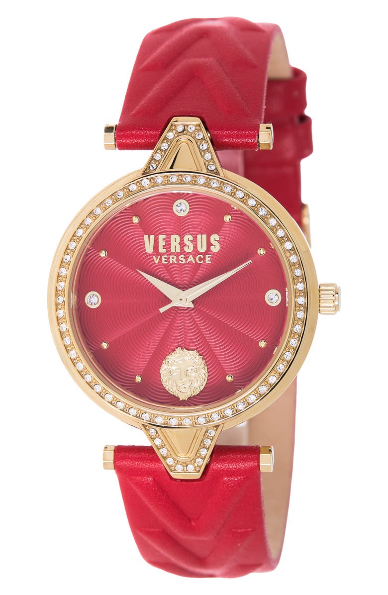 VERSUS Versace Versace Crystal Leather Strap Watch, 34mm | Nordstromrack