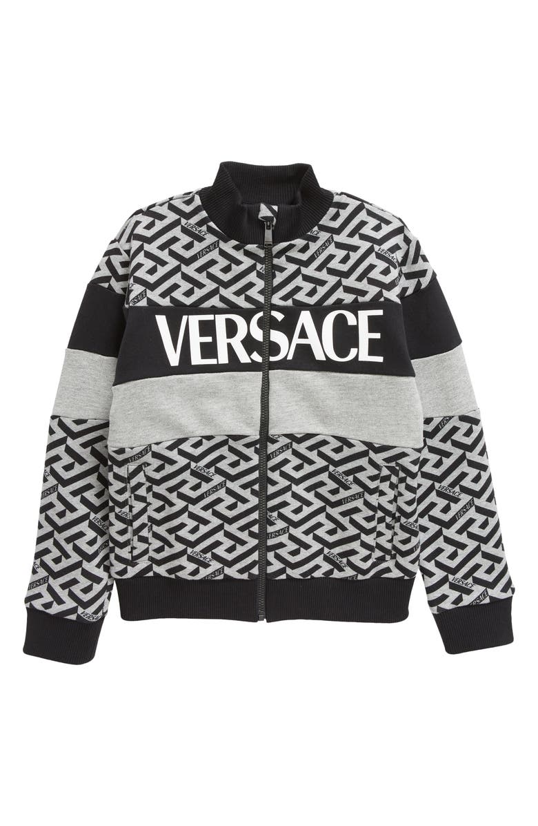Versace Kids' La Greca Monogram Zip-Up Cotton Logo Jacket | Nordstrom