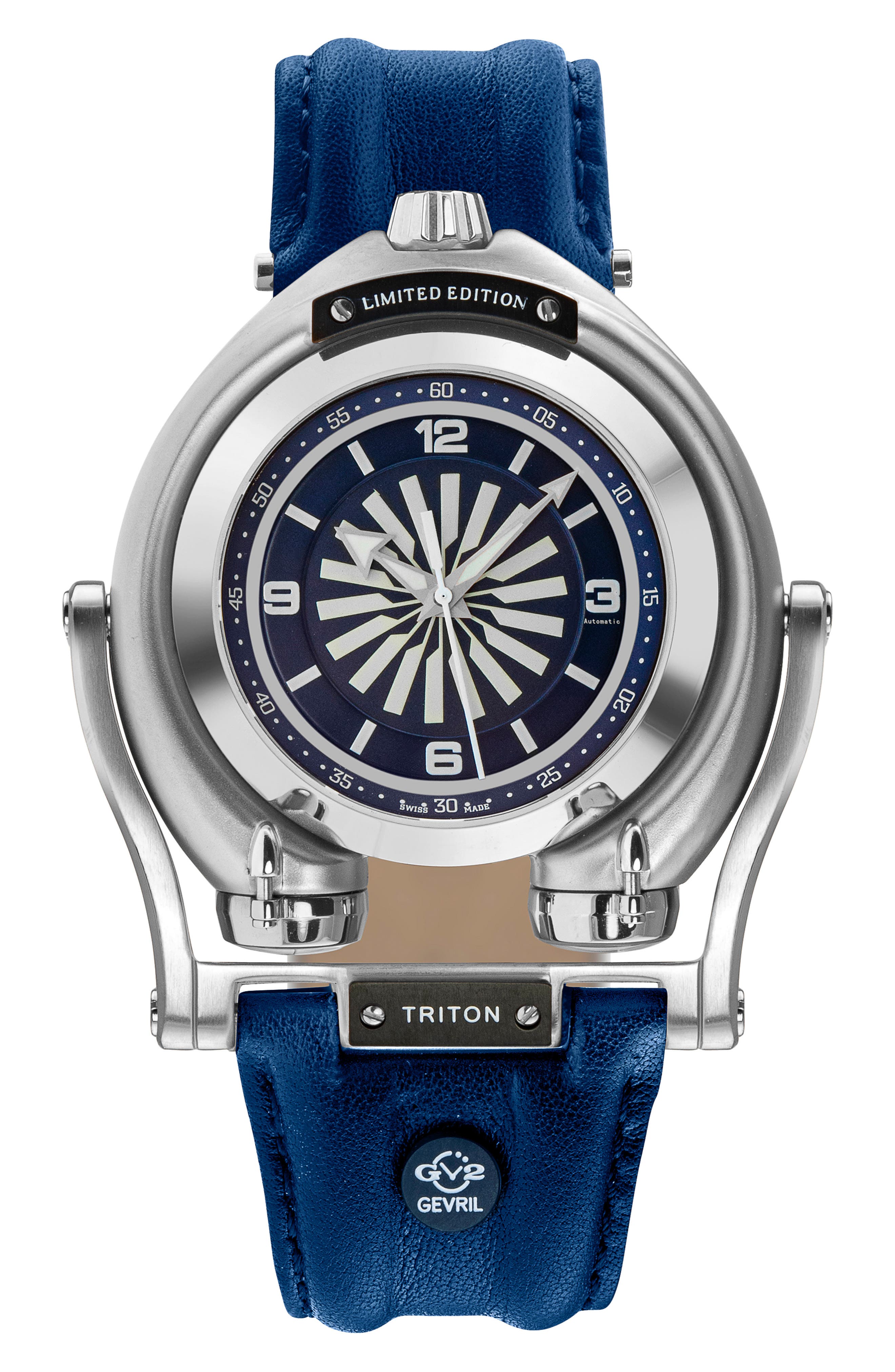 GV2 Triton Leather Strap Automatic Watch, 48mm | Nordstromrack