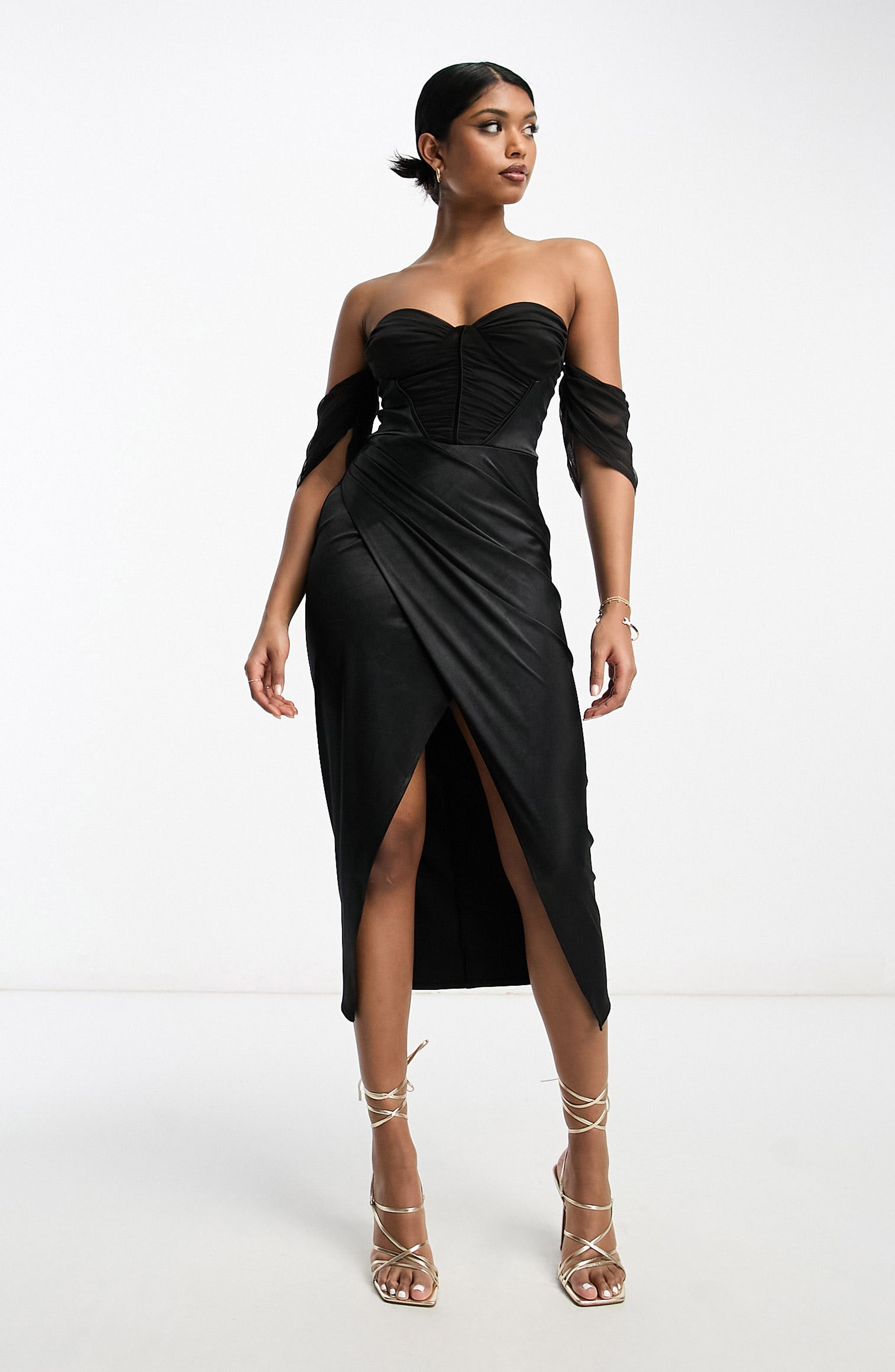 ASOS DESIGN Off the Shoulder Satin Dress | Nordstrom