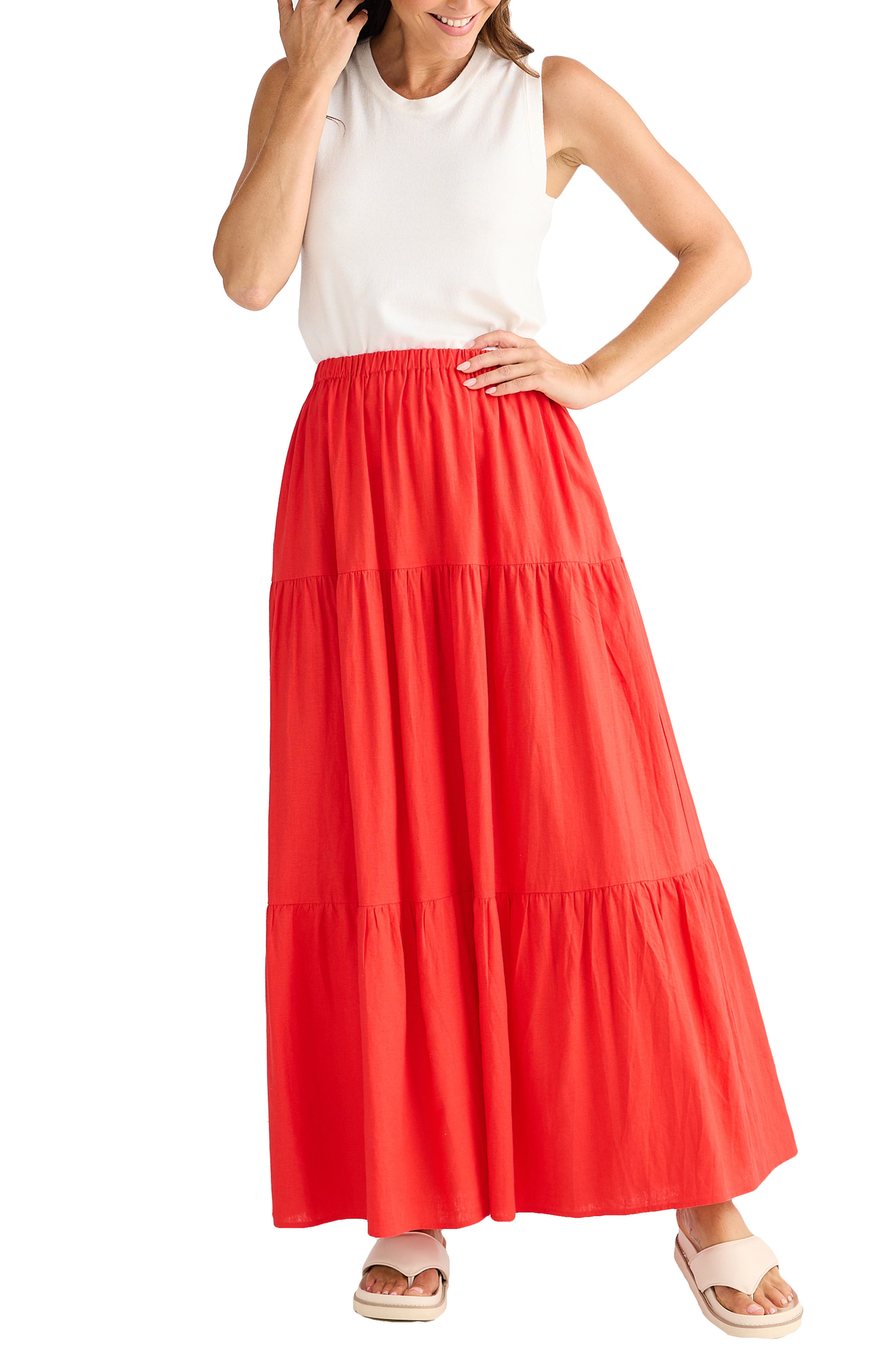 Brave+True Erini Tiered Linen Blend Maxi Skirt | Nordstrom