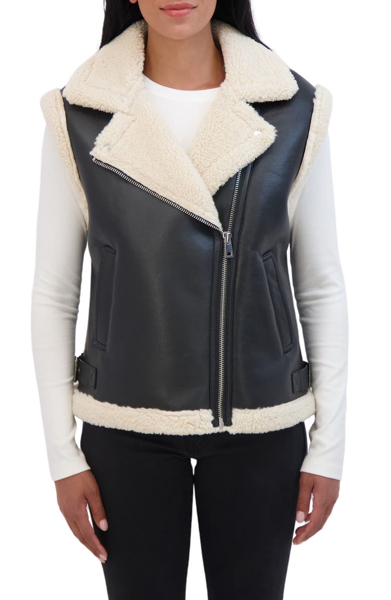 Sebby Faux Shearling Moto Zip Vest | Nordstromrack