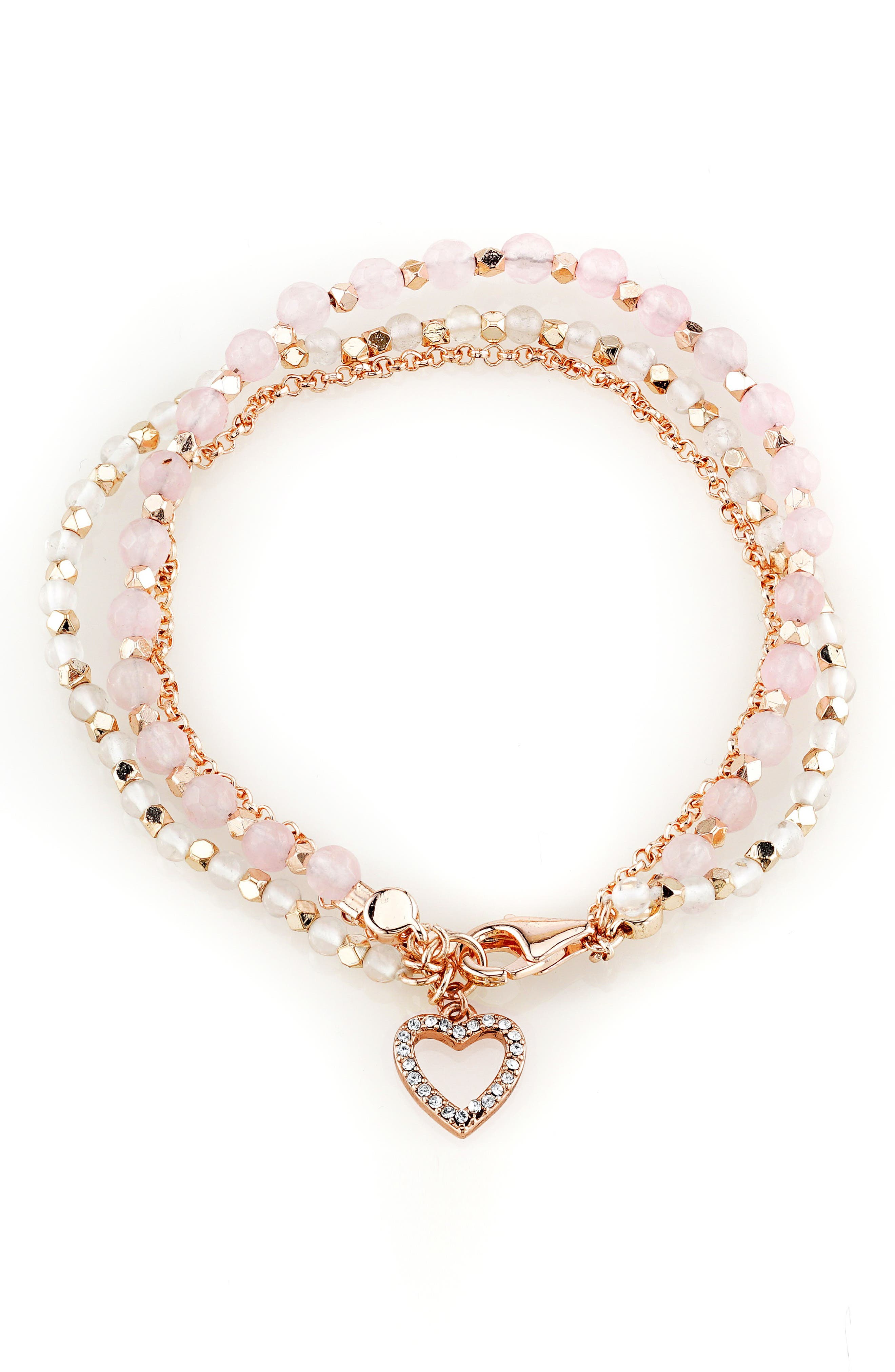 LA ROCKS Triple Strand Beaded Bracelet with CZ Heart Charm | Nordstromrack