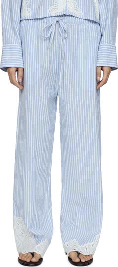 MANGO Stripe Embroidered Cotton Pants | Nordstrom