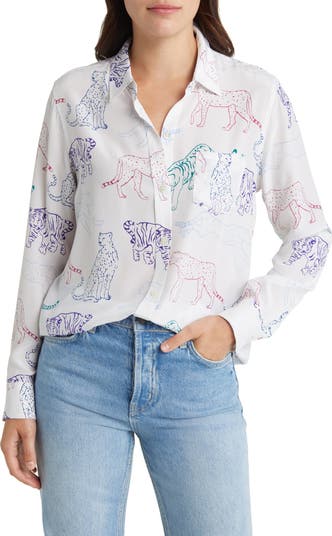 Rails Kate Wildcat Print Button-Up Silk Blouse | Nordstromrack