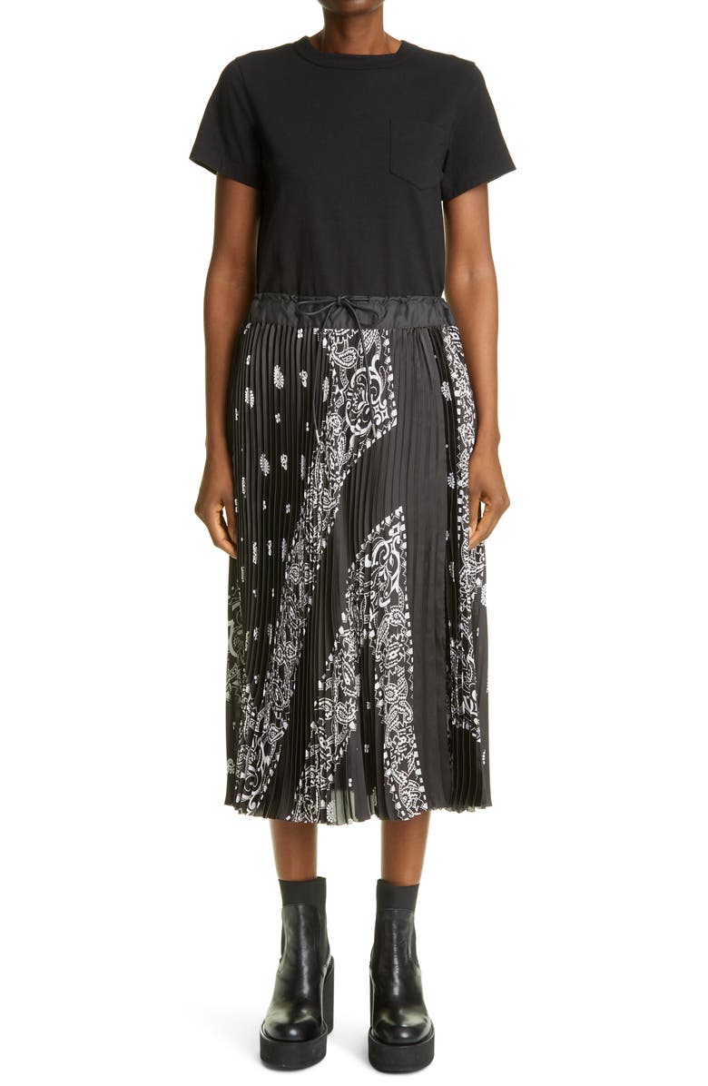 Sacai Archive Print Pleated Mixed Media Midi Dress | Nordstromrack