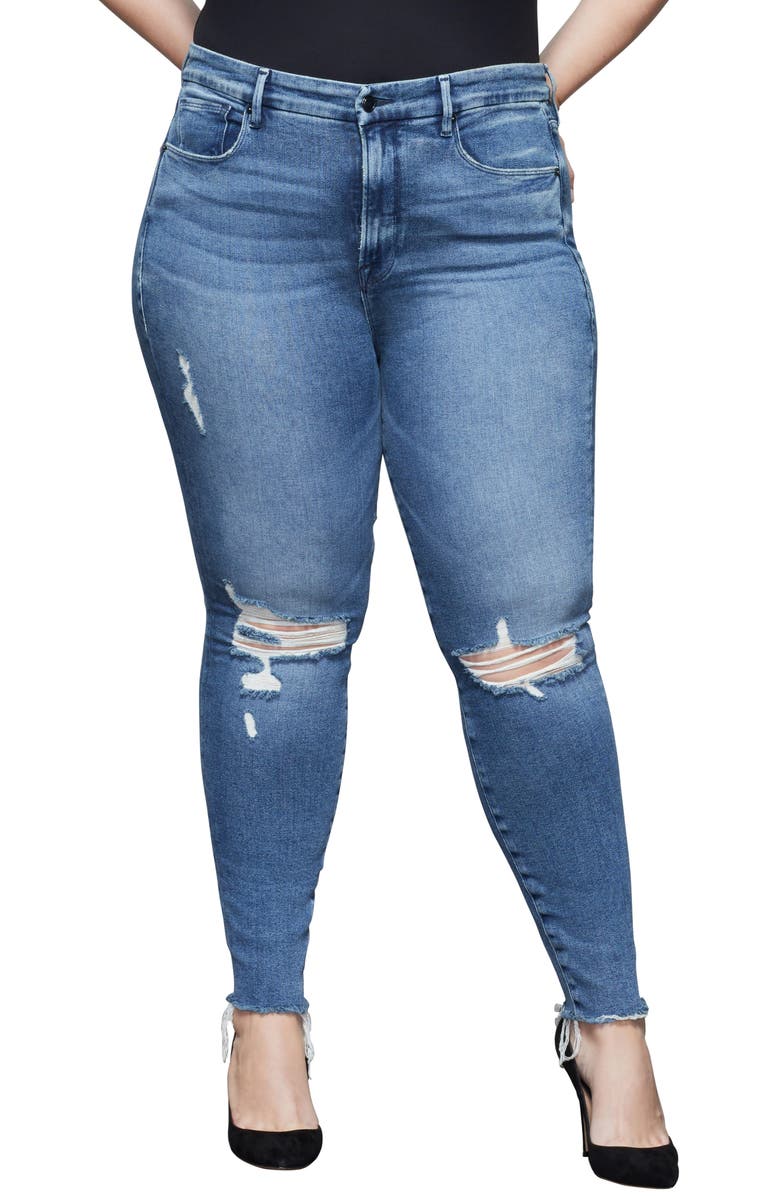 GOOD AMERICAN Good Legs Ripped High Waist Fray Hem Jeans | Nordstromrack