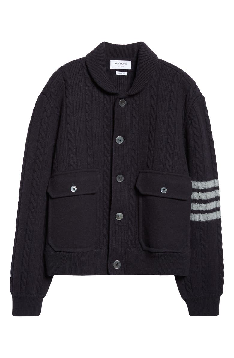 Thom Browne 4-Bar Cable Stitch Merino Wool & Cotton Blend Knit Bomber ...