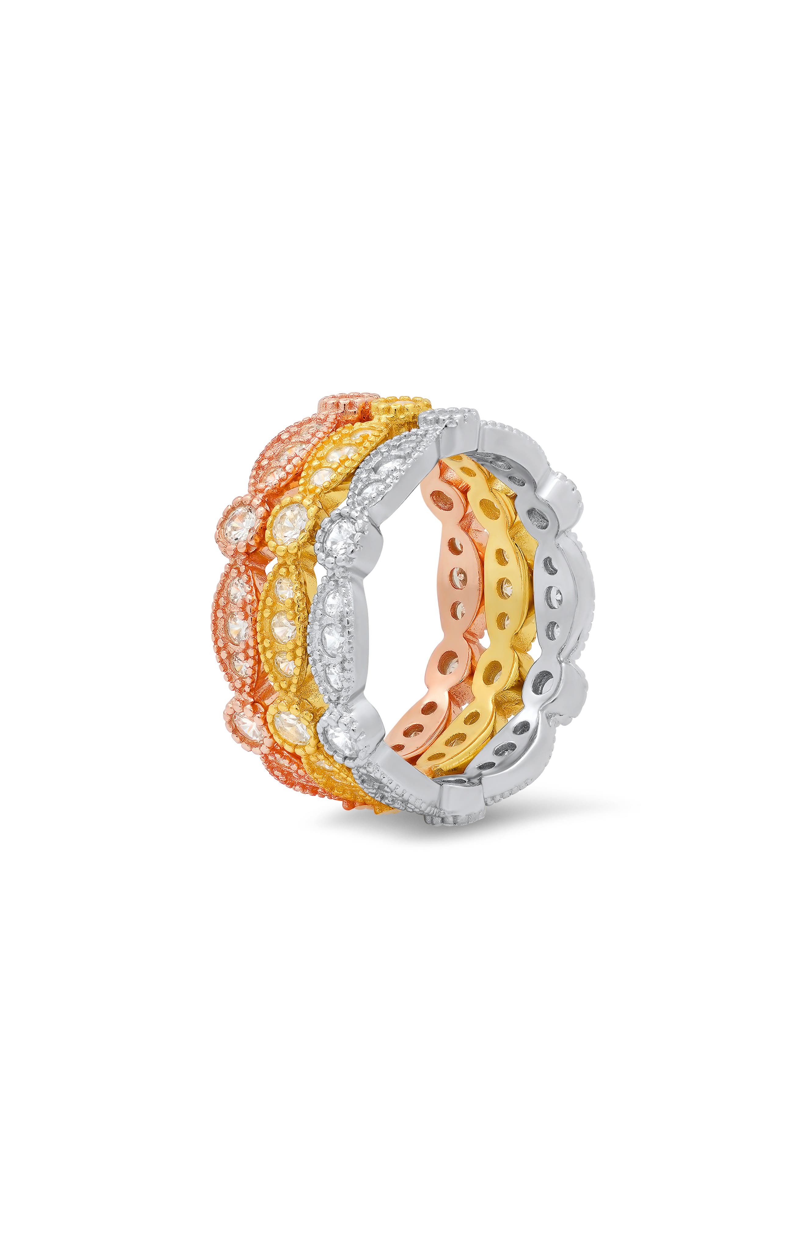 Queen Jewels Sterling Silver Set of 3 Tri-Tone Cubic Zirconia Band ...