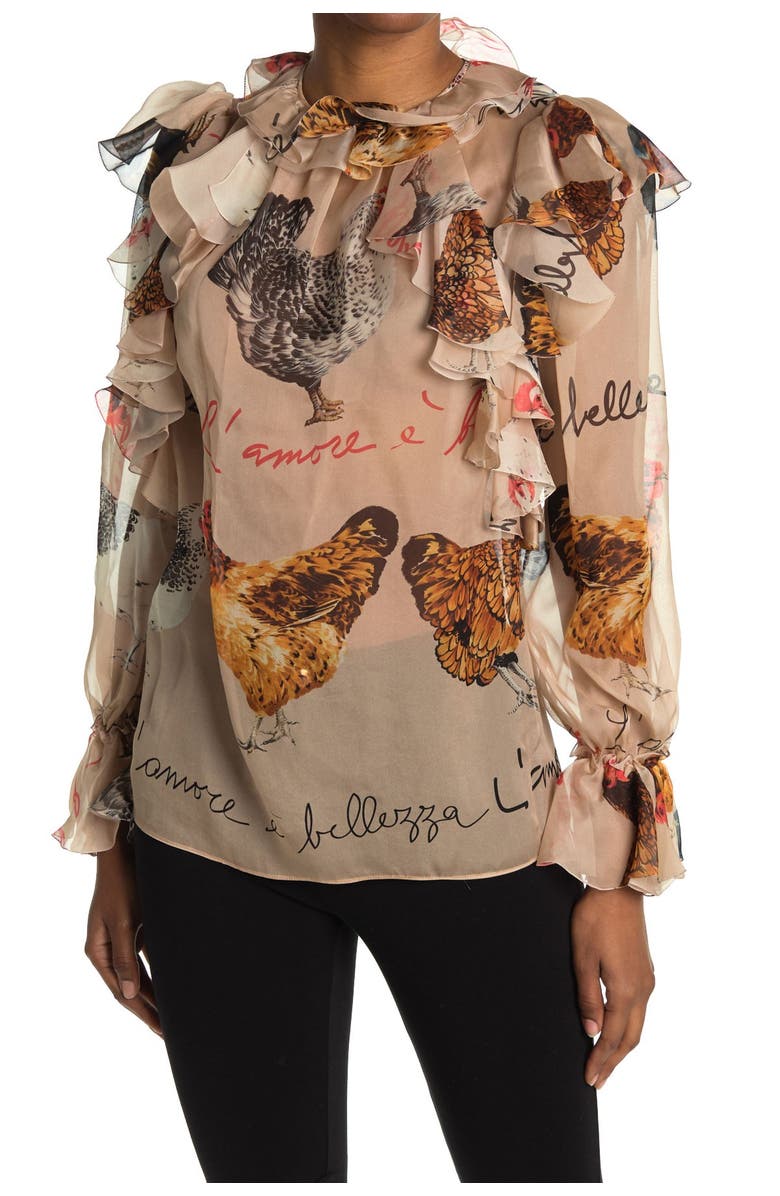 Dolce&Gabbana Animal Print Silk Ruffle Collared Blouse | Nordstromrack