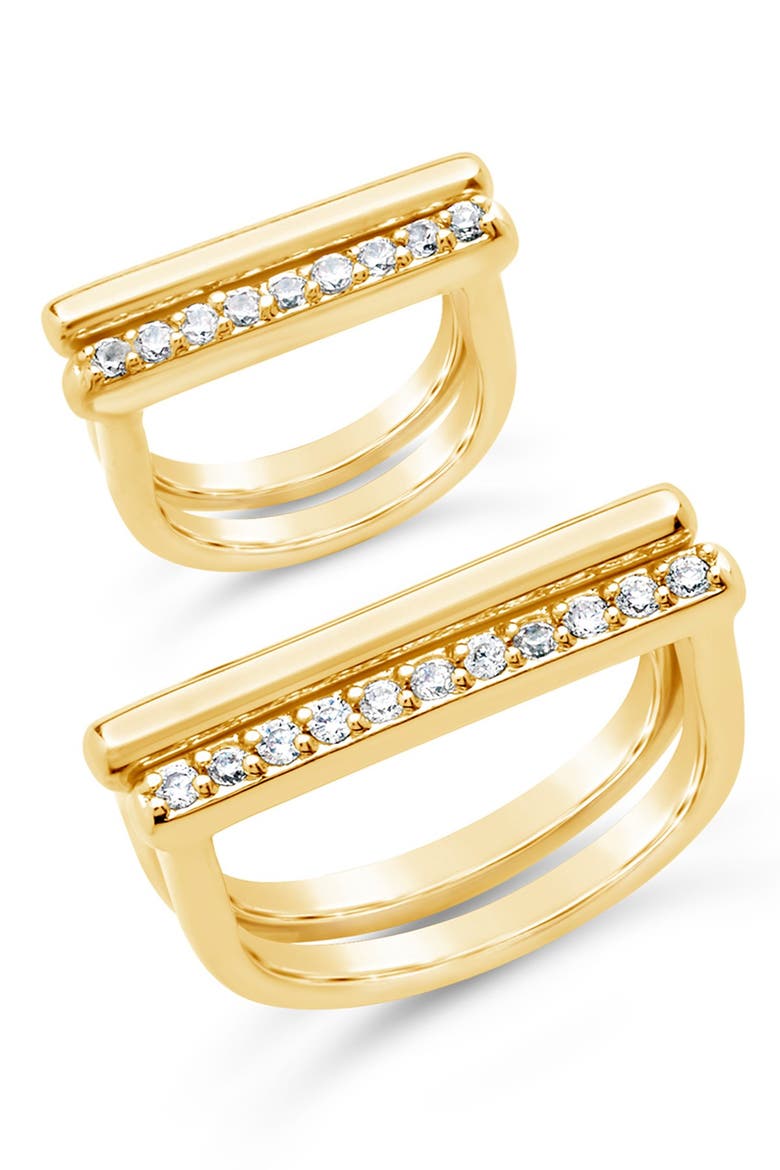 Sterling Forever 14K Gold Plated Brass Stackable 2-Piece Bar Midi CZ ...