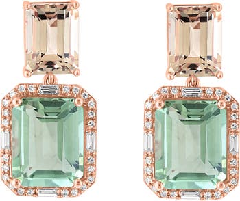 EFFY 14K Rose Gold Diamond Prasiolite & Morganite Drop Earrings ...