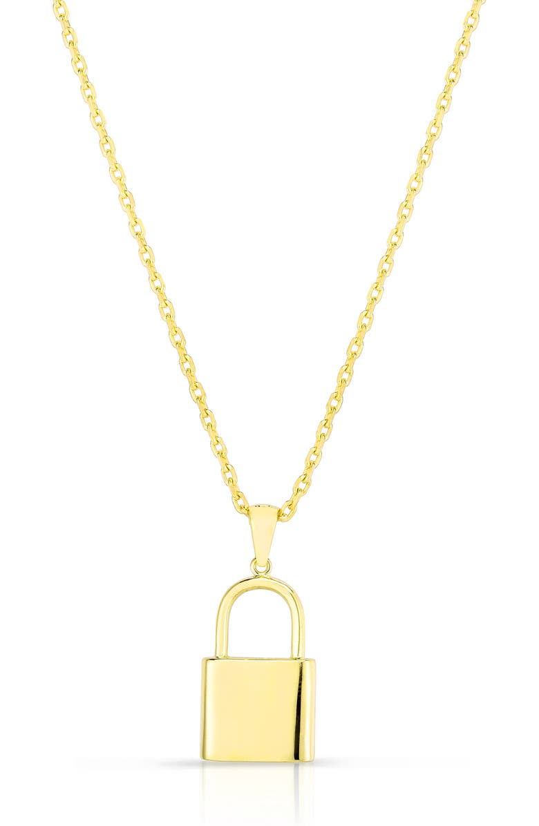 SPHERA MILANO 14K Yellow Gold Vermeil CZ Lock Pendant Necklace ...