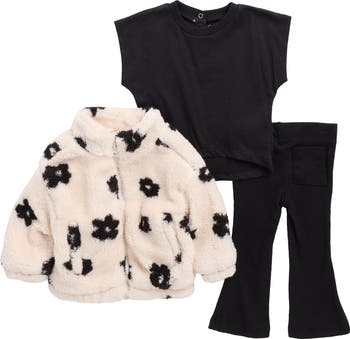 Jessica Simpson Floral Faux Shearling Jacket, Top & Leggings Set ...