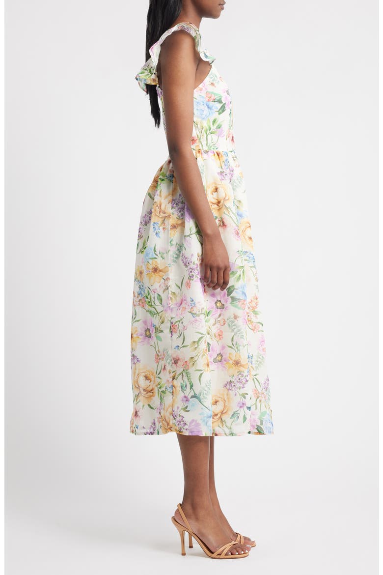 Floral Print Flutter Sleeve Midi Dress (Women) | Nordstrom