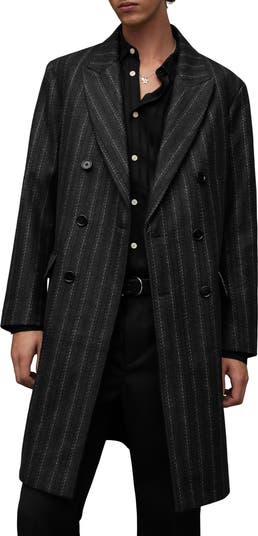 AllSaints Lovell Stripe Double Breasted Longline Wool & Cashmere Blend ...