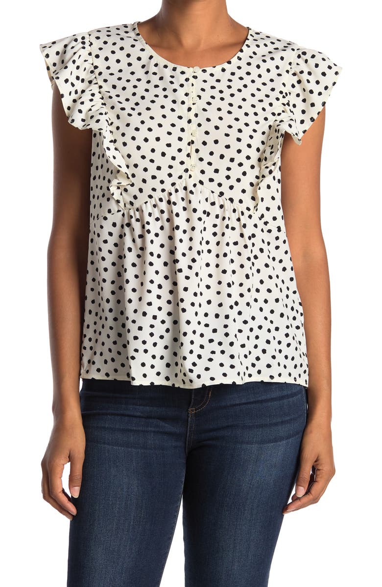 Pleione Printed Ruffle Sleeve Blouse | Nordstromrack