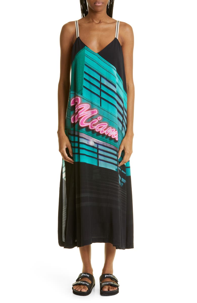 Palm Angels Miami Track Straps Satin Midi Slipdress | Nordstromrack