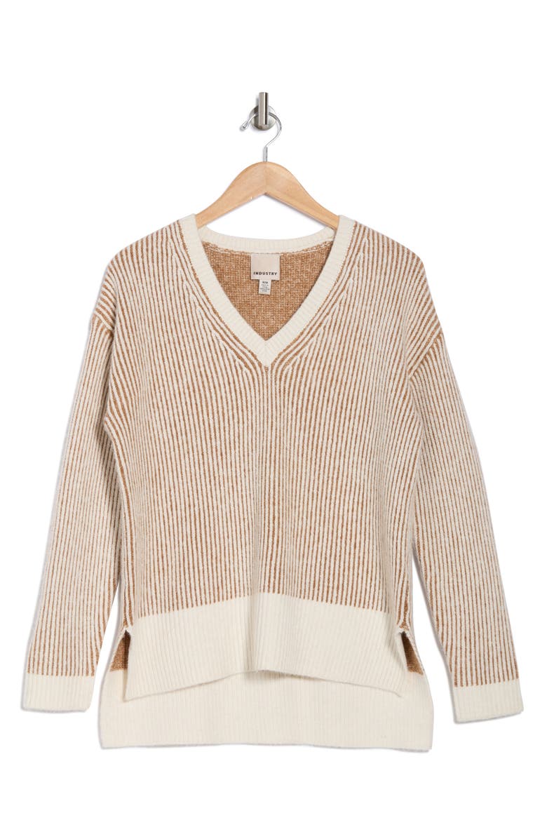 INDUSTRY REPUBLIC CLOTHING Ribbed Stripe Step Hem Sweater | Nordstromrack