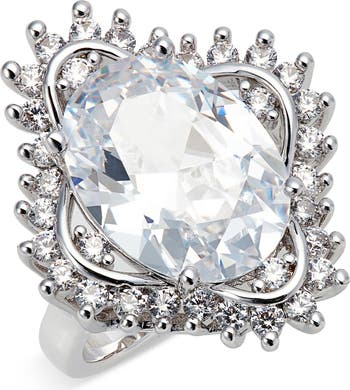 Nordstrom Cubic Zirconia Cocktail Ring in Clear Silver at Nordstrom Size 8