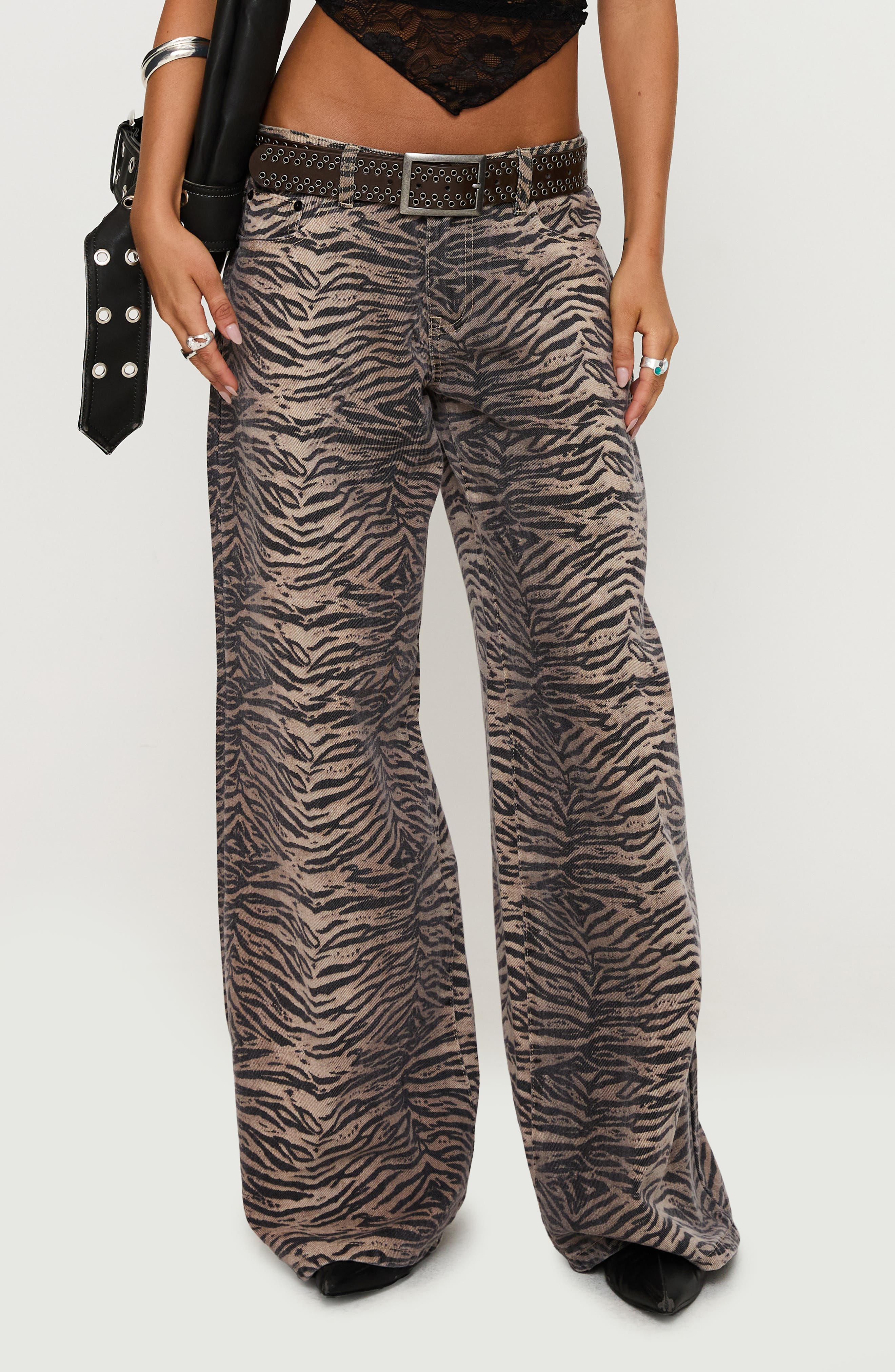 Princess Polly Radigal Tiger Print Low Rise Wide Leg Jeans | Nordstrom