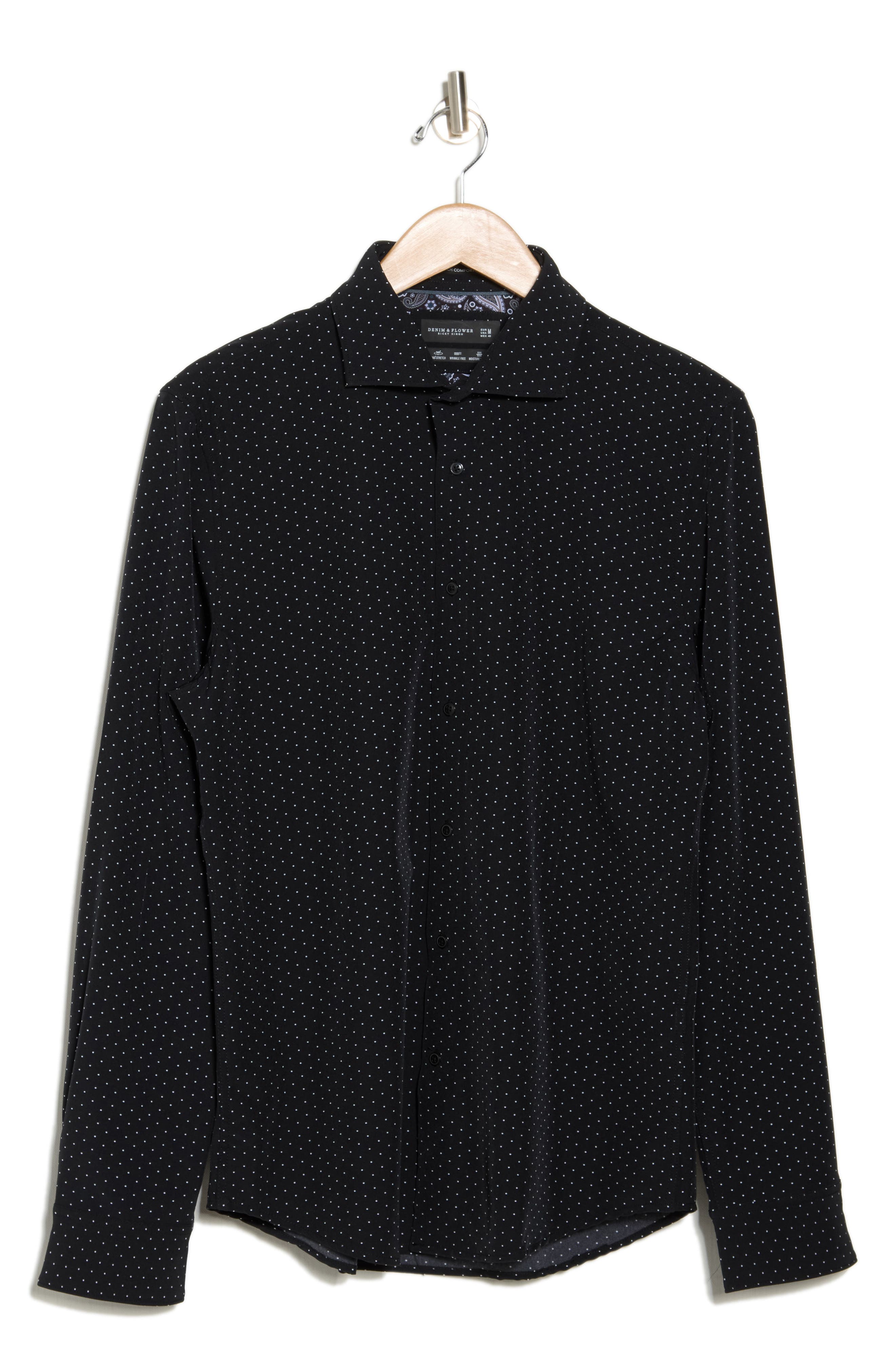DENIM AND FLOWER Polka Dot Print Long Sleeve Tech Button-Up Shirt ...
