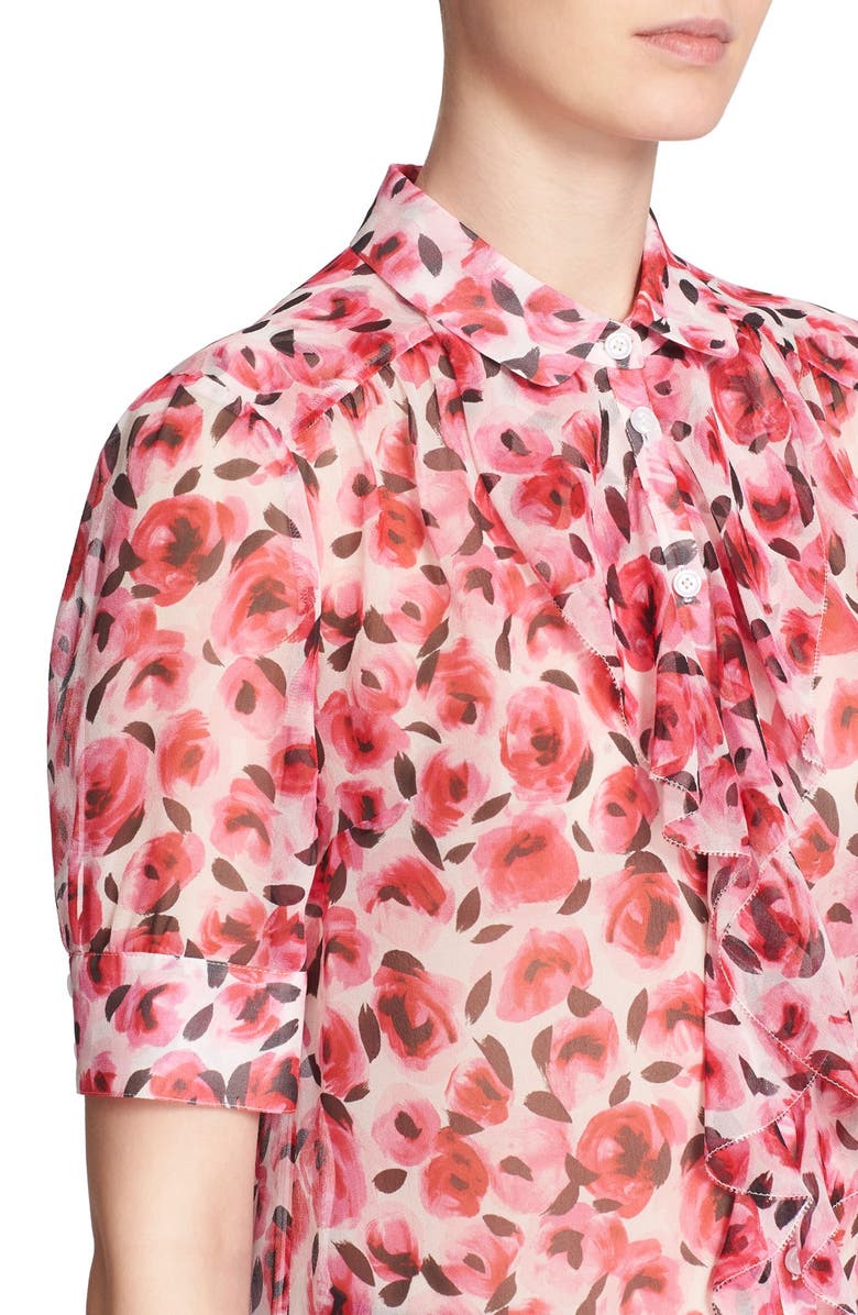 Kate Spade New York rose print ruffle silk shirt | Nordstrom