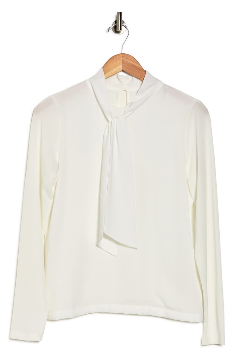 Calvin Klein Tie Neck Long Sleeve Mixed Media Blouse | Nordstromrack