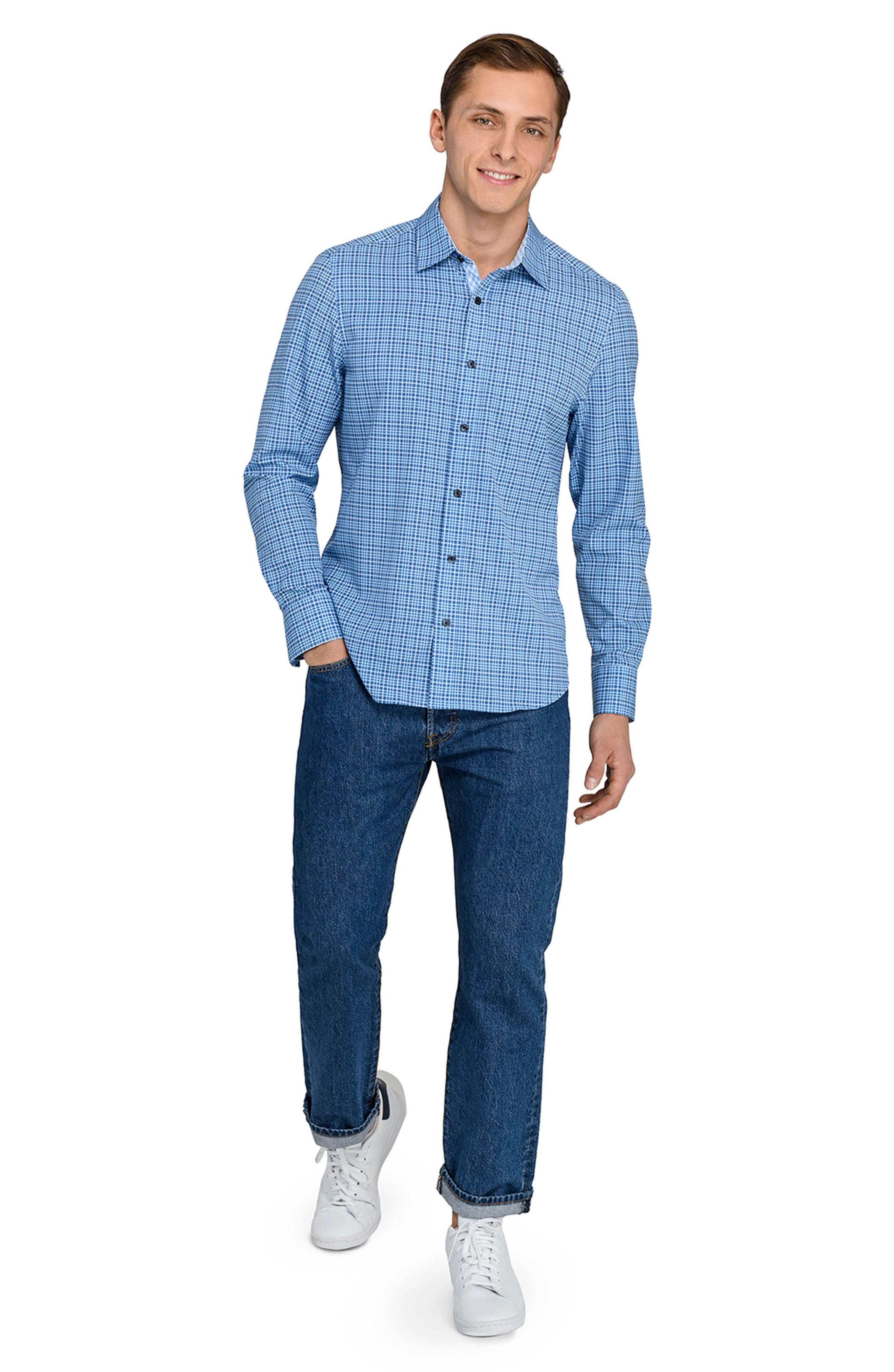 CONSTRUCT Houndstooth Plaid Stretch Button-Up Shirt | Nordstromrack