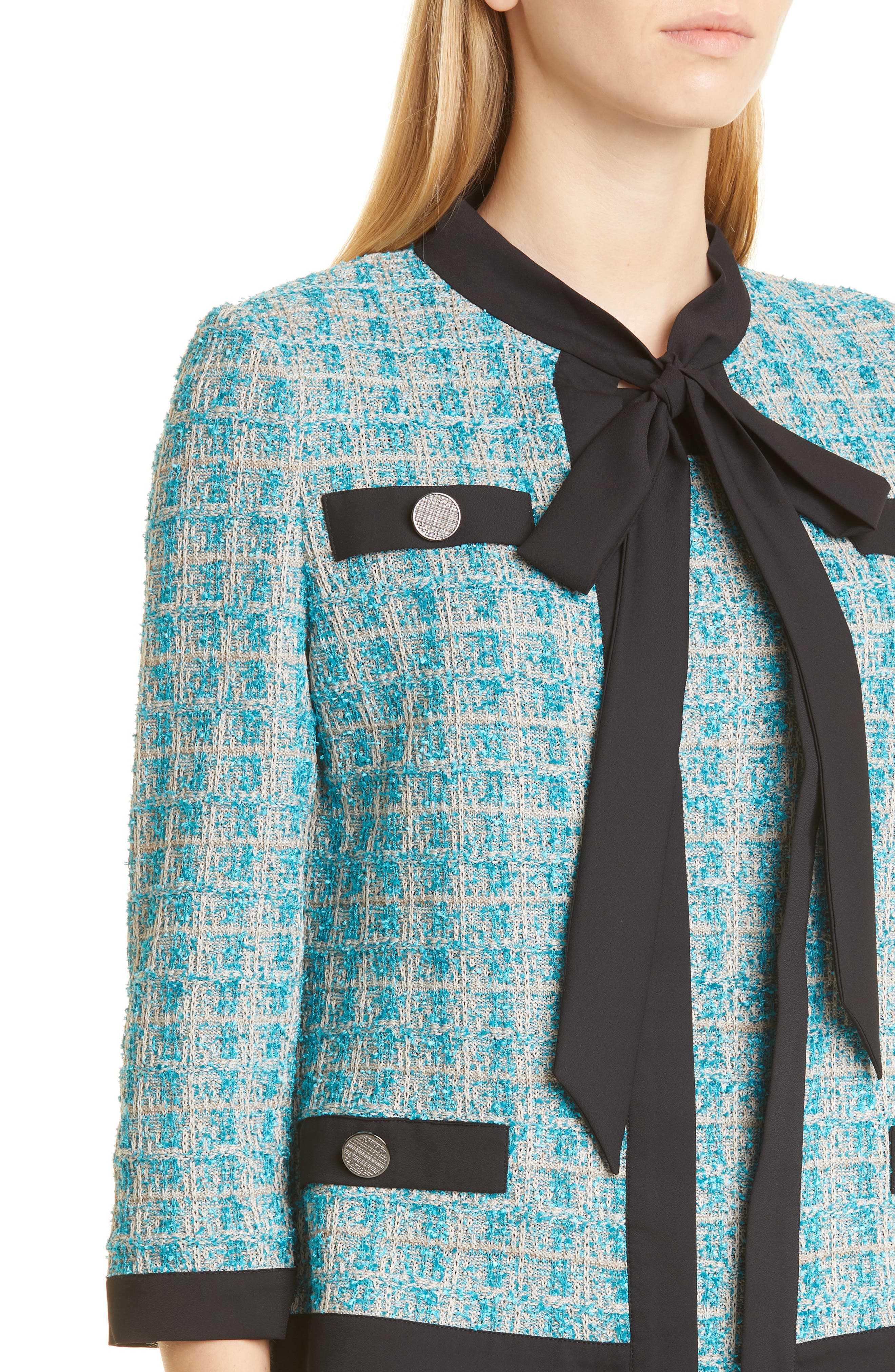 Misook Tie Neck Tweed Jacket | Nordstrom