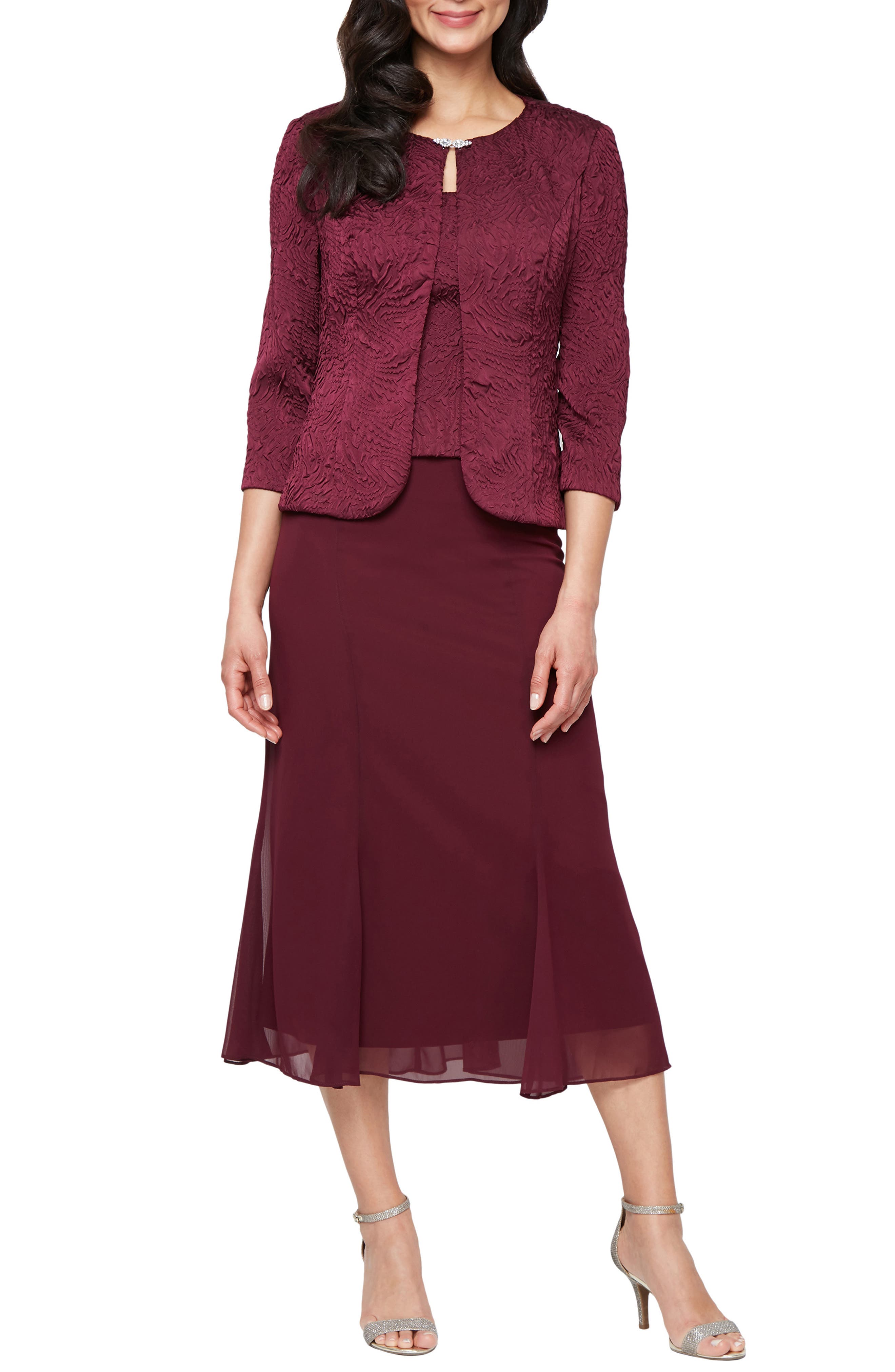 Alex Evenings Textured Jacquard Mock Two-Piece Cocktail Dress with ...