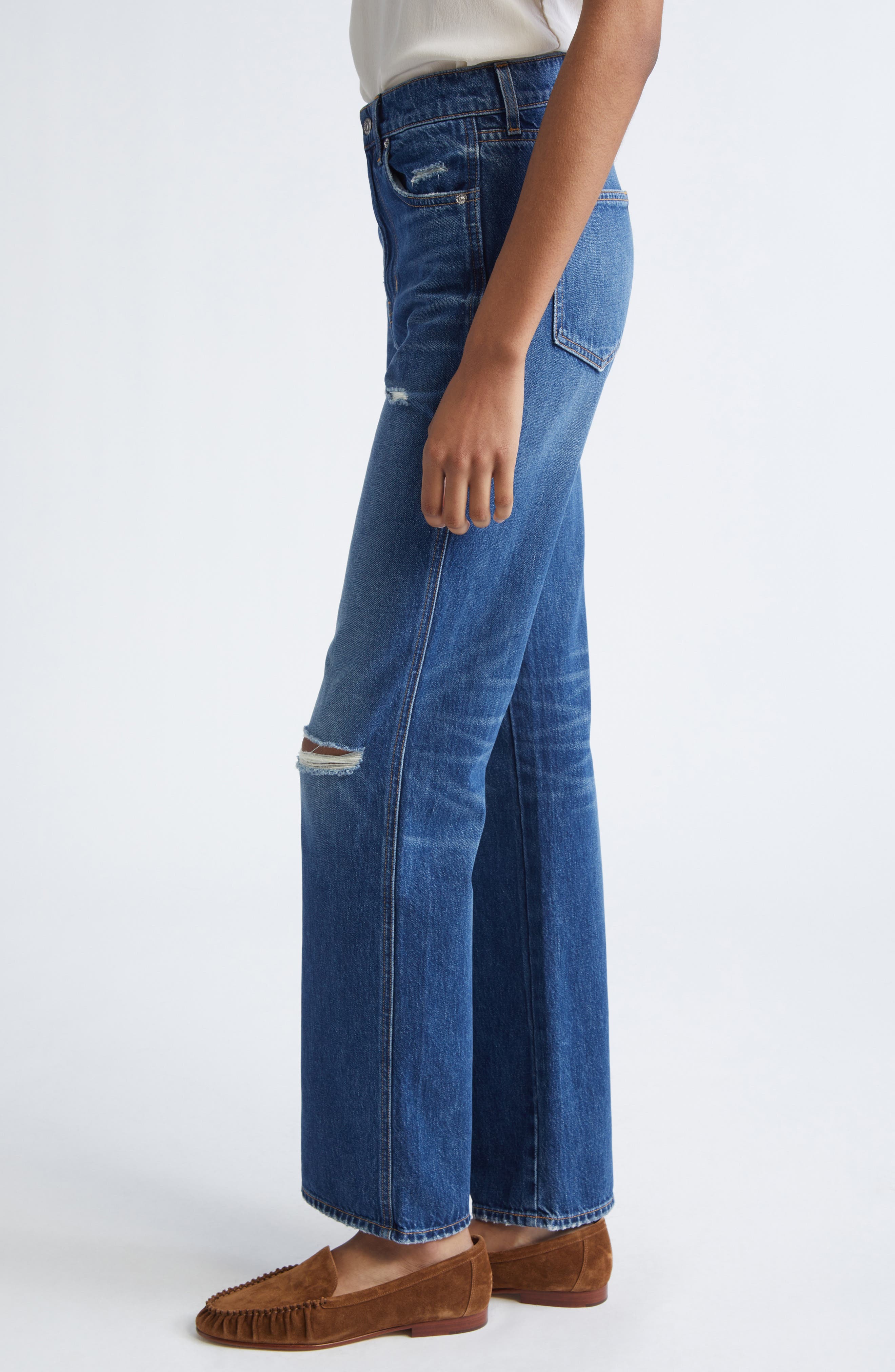 Veronica Beard Dylan Ripped High Waist Straight Leg Jeans | Nordstromrack