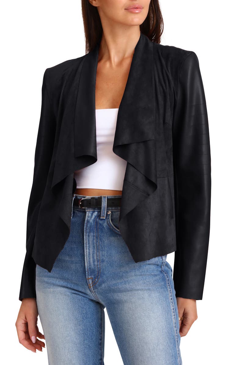 Bagatelle Faux Suede & Faux Leather Open Front Crop Jacket | Nordstromrack