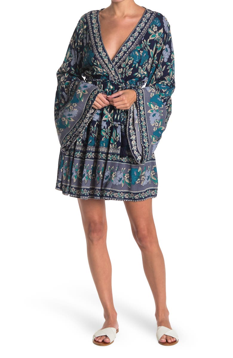 NOSTALGIA APPAREL Floral Surplice Bell Sleeve Dress | Nordstromrack
