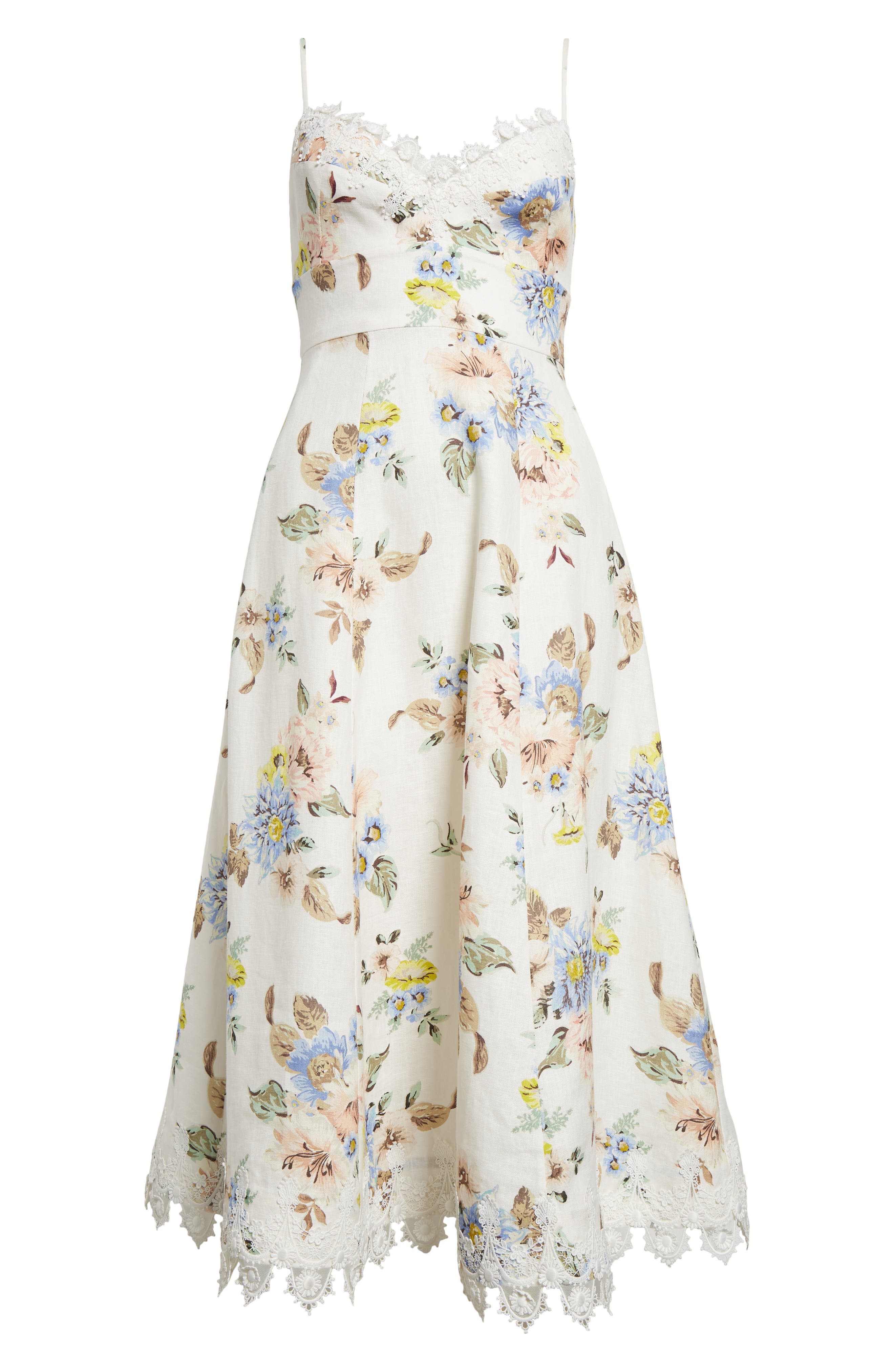 Zimmermann Lace Trim Floral Print Linen Sundress | Nordstrom