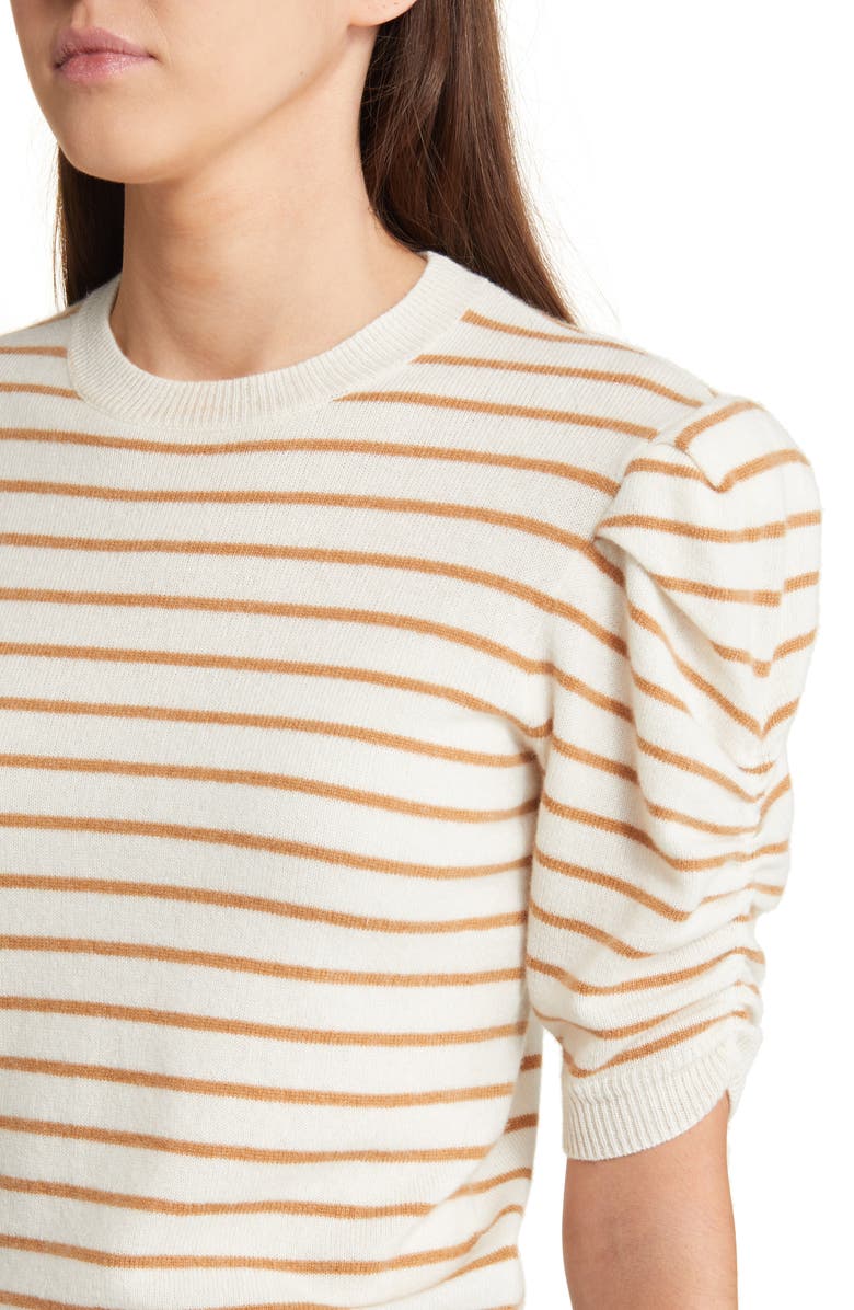 FRAME Stripe Ruched Sleeve Cashmere Sweater | Nordstromrack