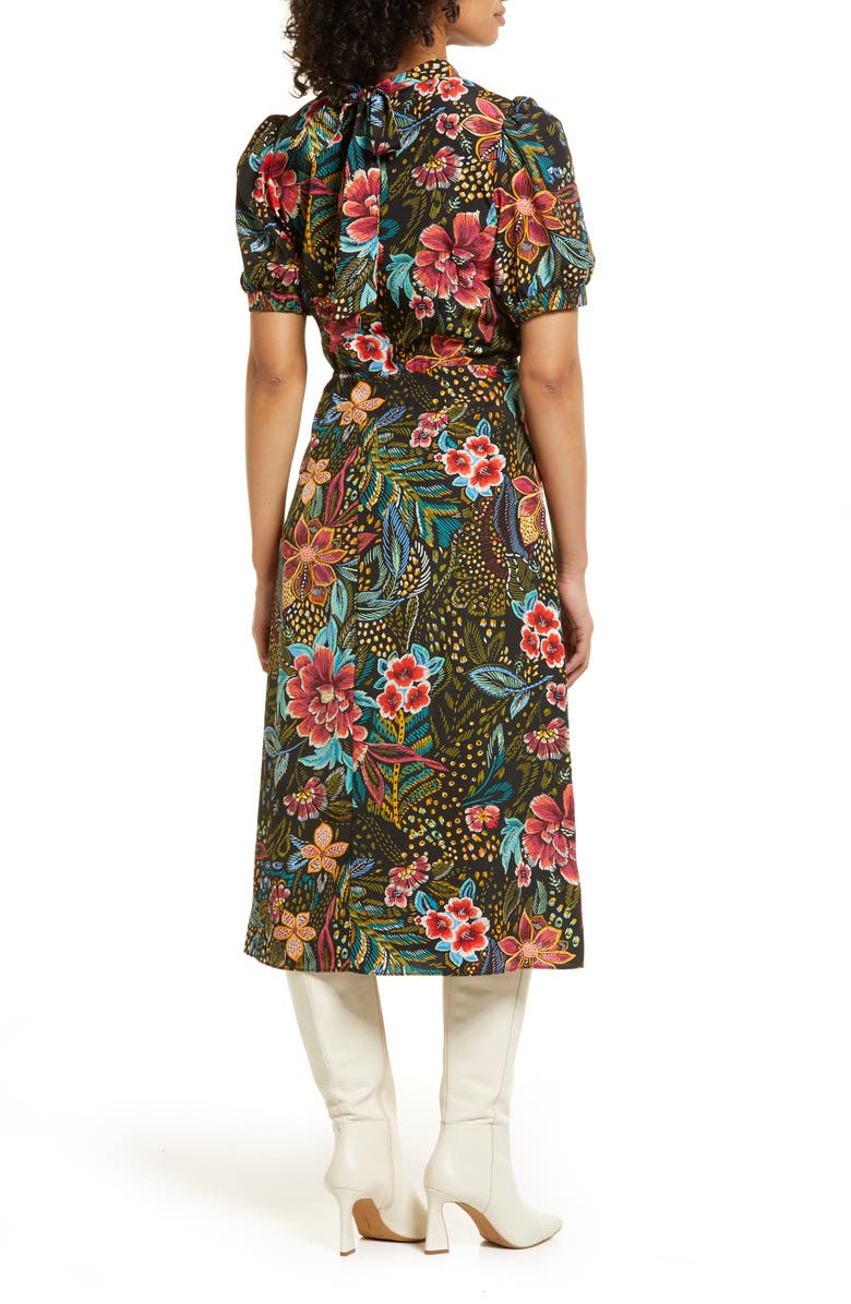 Julia Jordan Floral Print Tie Neck Midi Dress | Nordstromrack
