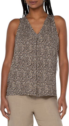 Liverpool Los Angeles Printed Pleat Sleeveless Blouse | Nordstrom