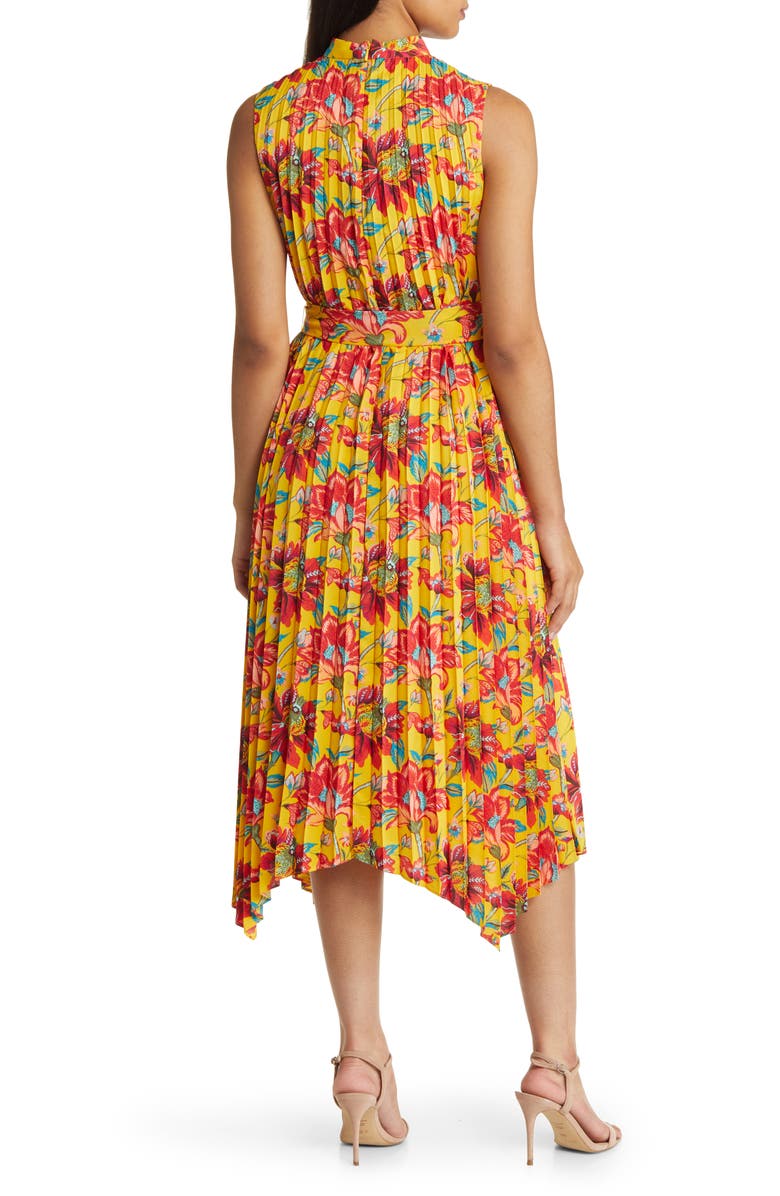 Tahari ASL Floral Pleat Tie Waist Dress | Nordstromrack